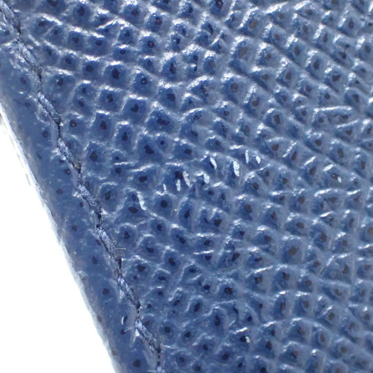 中古】 ブルガリ 二つ入り 長財布 メンズ ネイビー 紺色 レザー 革